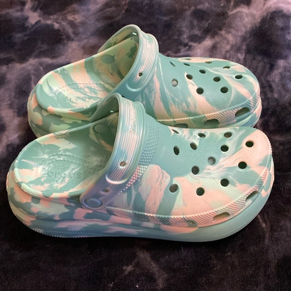 CROCS | Shoes | Platform Crocs In A Green And Cream Marble Color | Poshmark